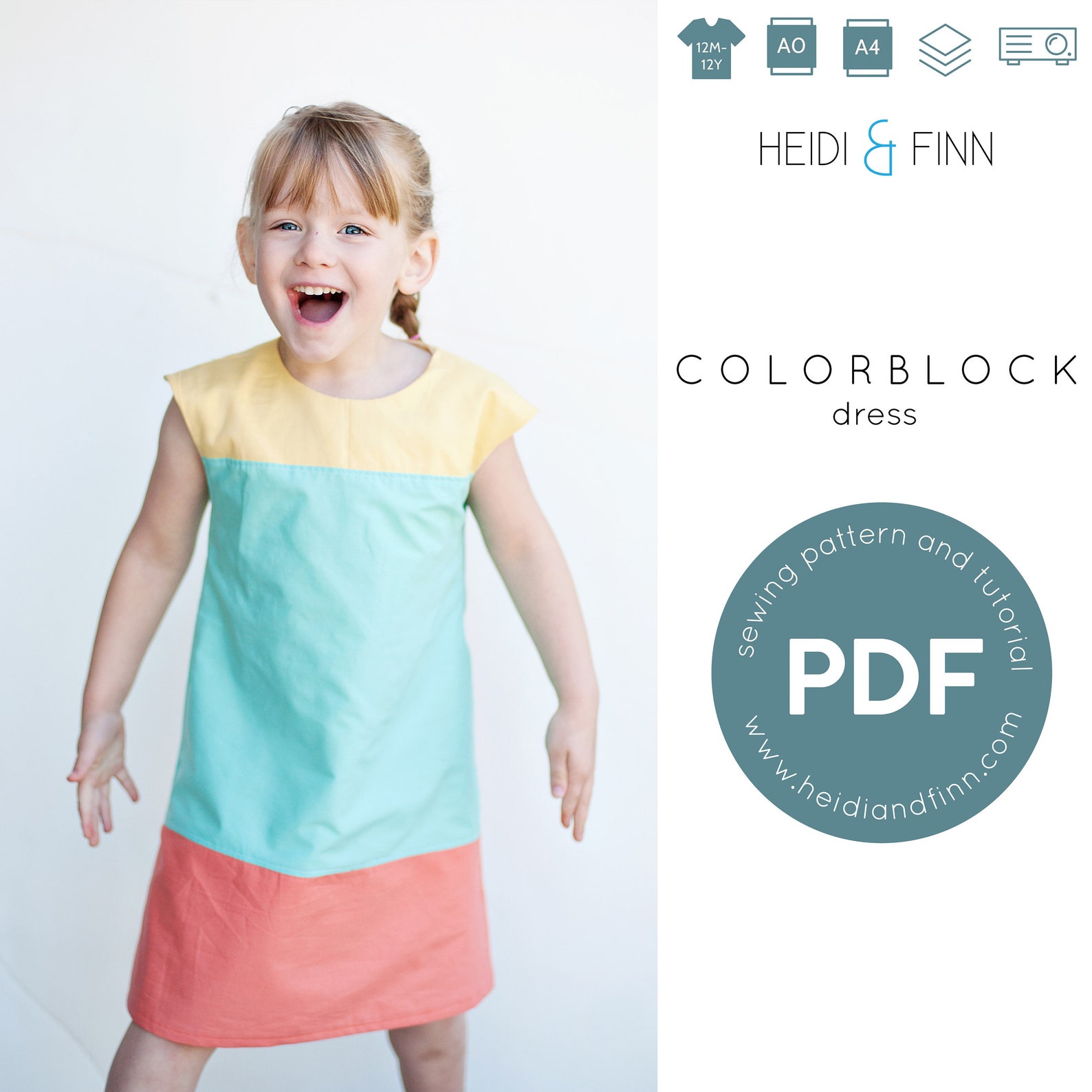 Color Block Dress Pattern, Dress Sewing Pattern, Easy Sew Dress, Woven ...