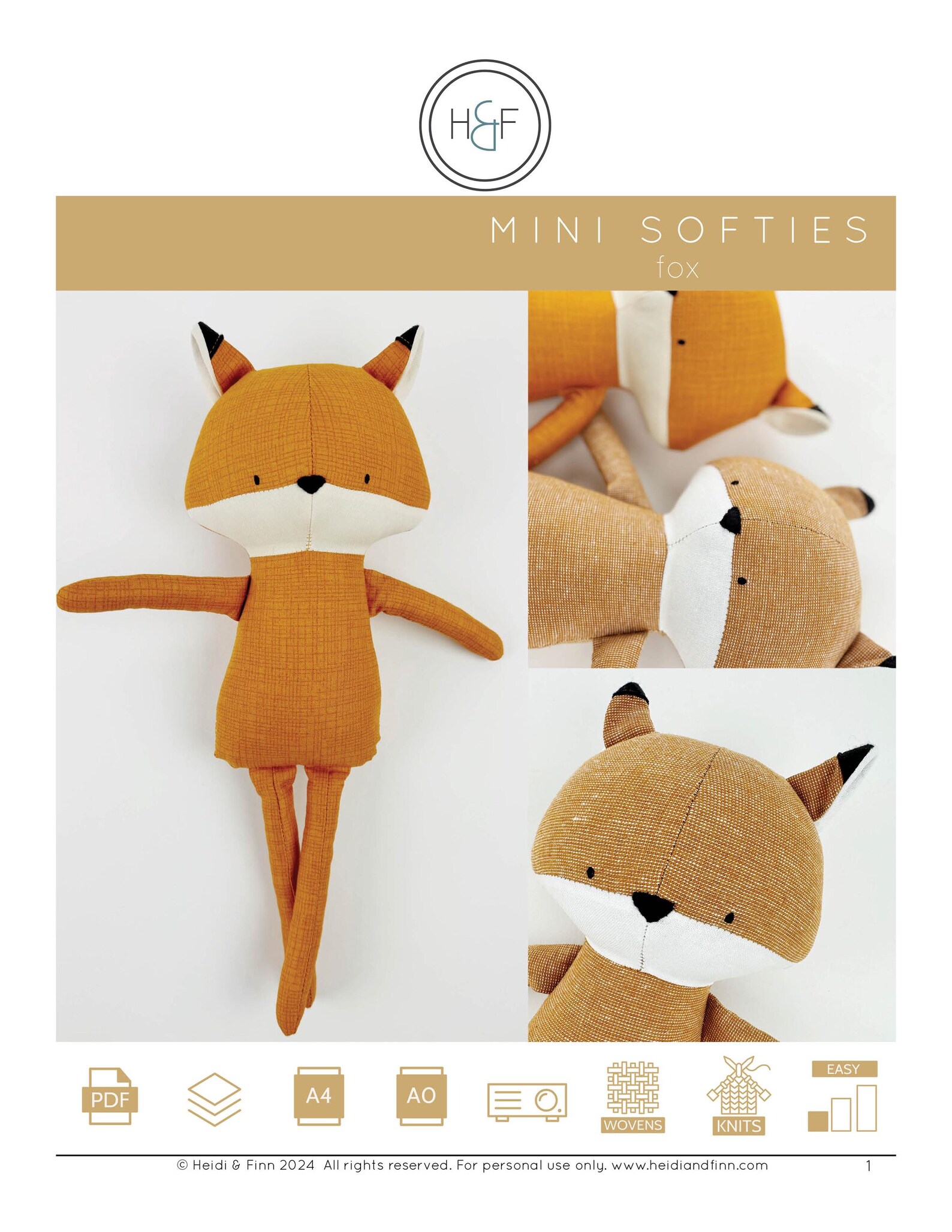 Fox Doll Sewing Pattern, Mini Softie Pattern, Fox Sewing Pattern ...
