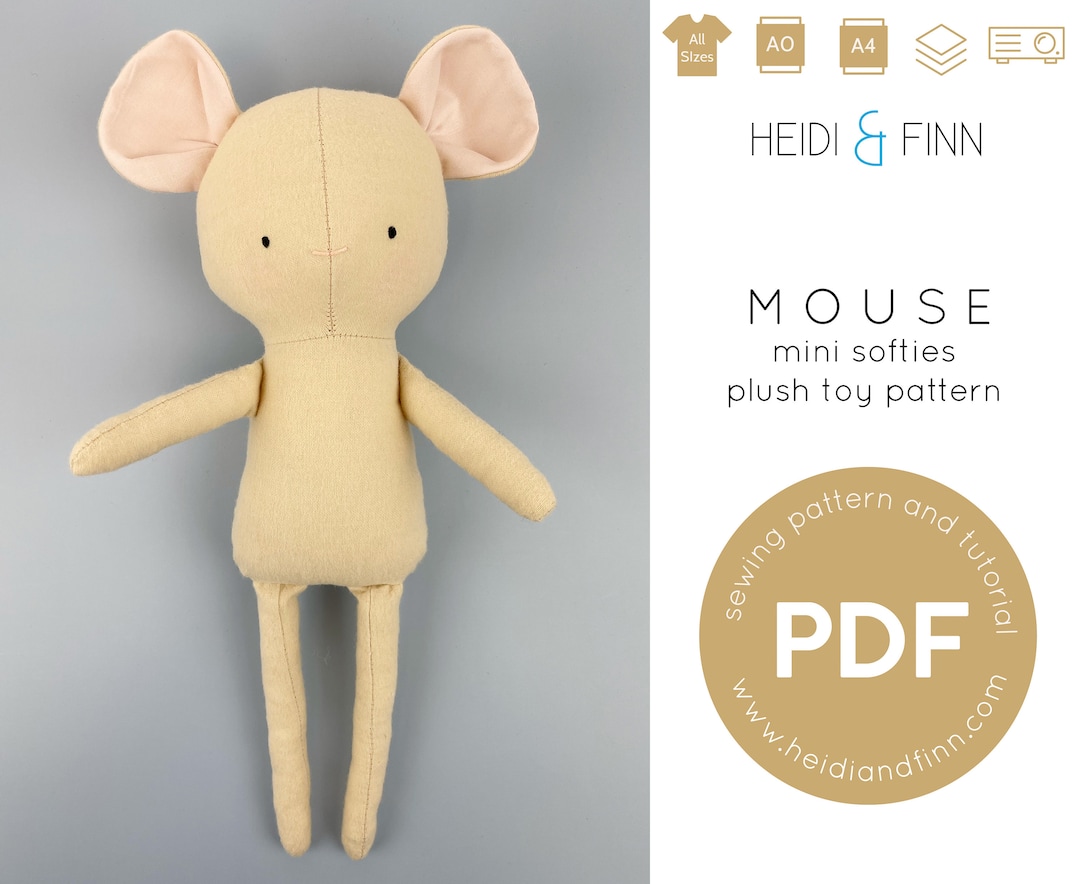 Mouse Doll Sewing Pattern, Mini Softie Pattern, Mouse Sewing Pattern ...