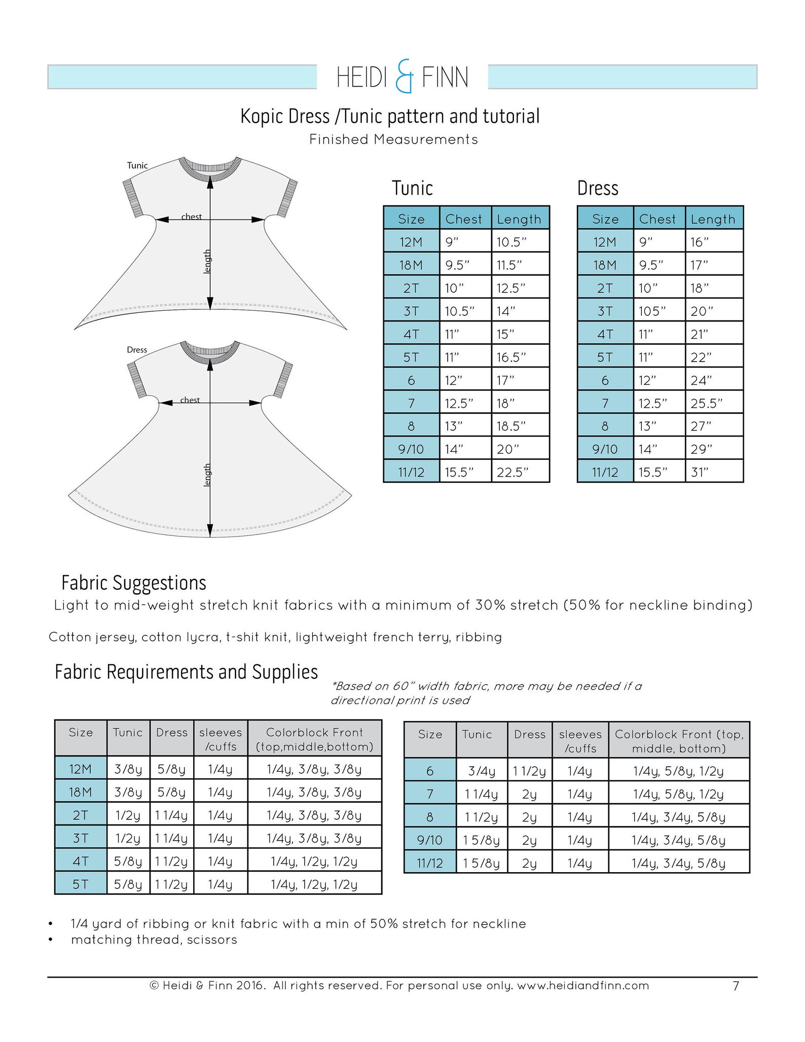 Kopic Tunic Dress PDF Sewing Pattern and Tutorial 12m-12y - Etsy