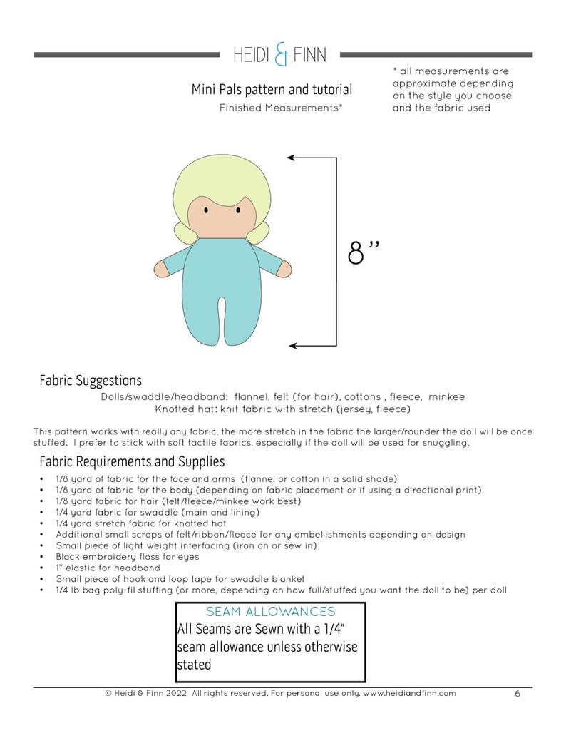 Mini Pal Baby Doll Sewing Pattern Pdf Sewing Pattern Tiny - Etsy