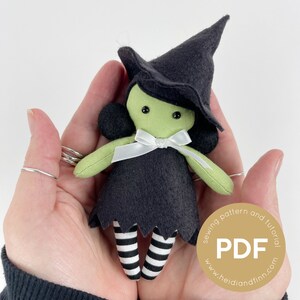 Witch Doll Pattern, Mini Doll Pattern, Toy Doll, Felt Ornament, Stuffed ...