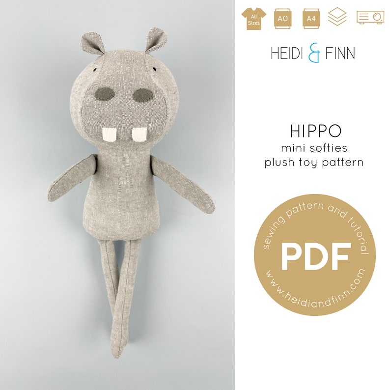 Hippo Doll Sewing Pattern, Mini Softie Pattern, Hippo Sewing Pattern ...