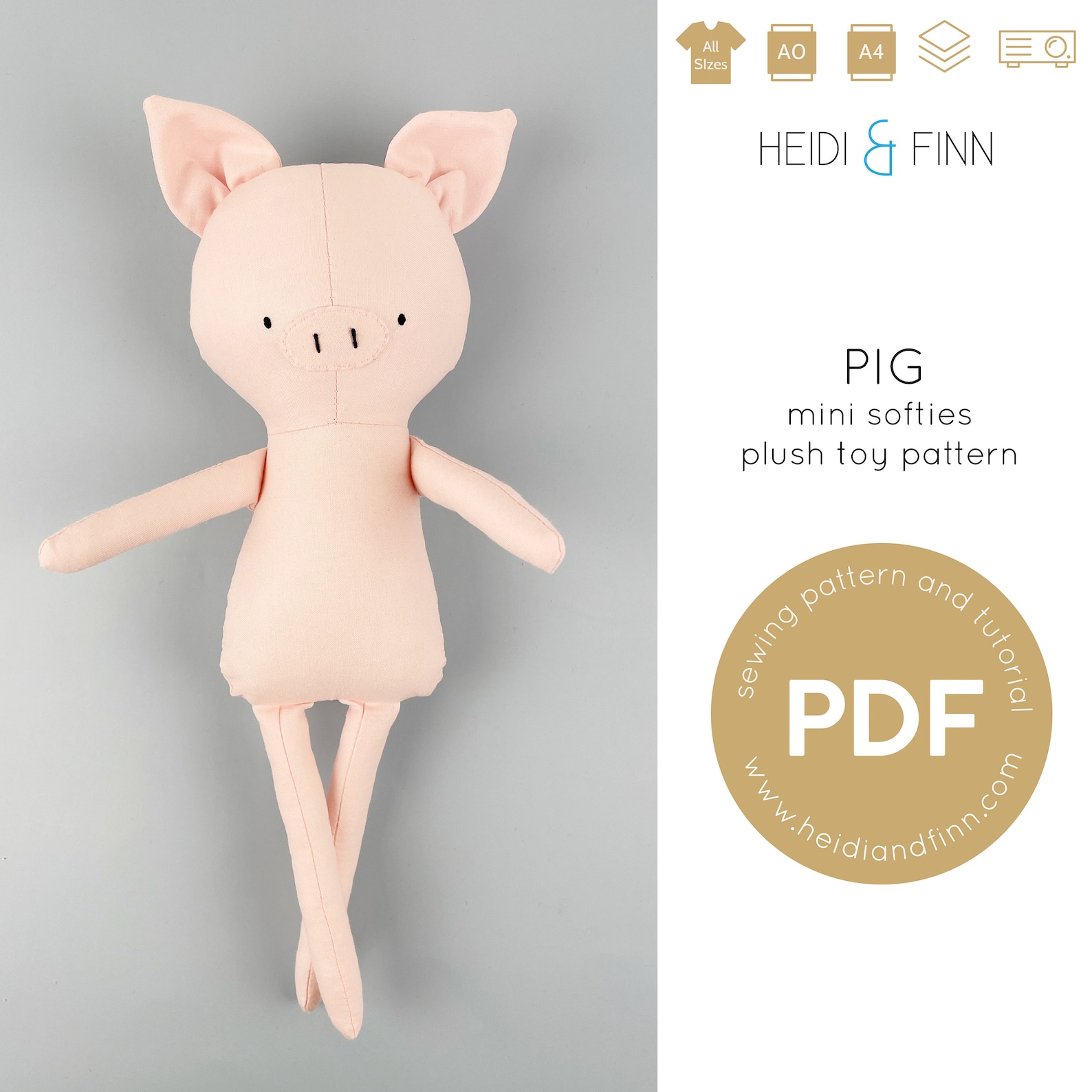 PIG Doll Sewing Pattern, Mini Softie Pattern, Pig Sewing Pattern ...
