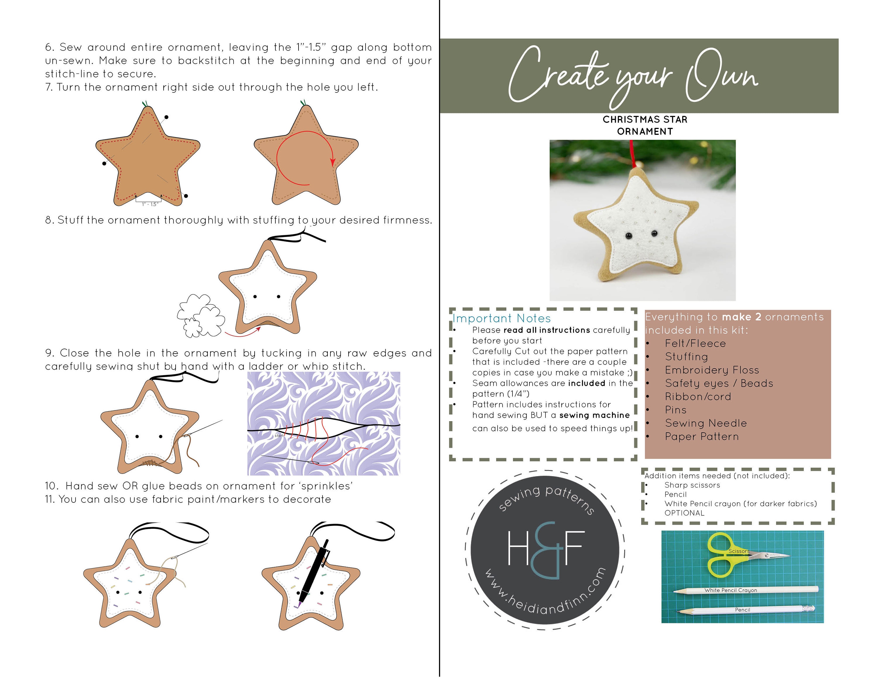 Star Sewing Pattern and Kit FULL Sewing Kit Make Your Own - Etsy