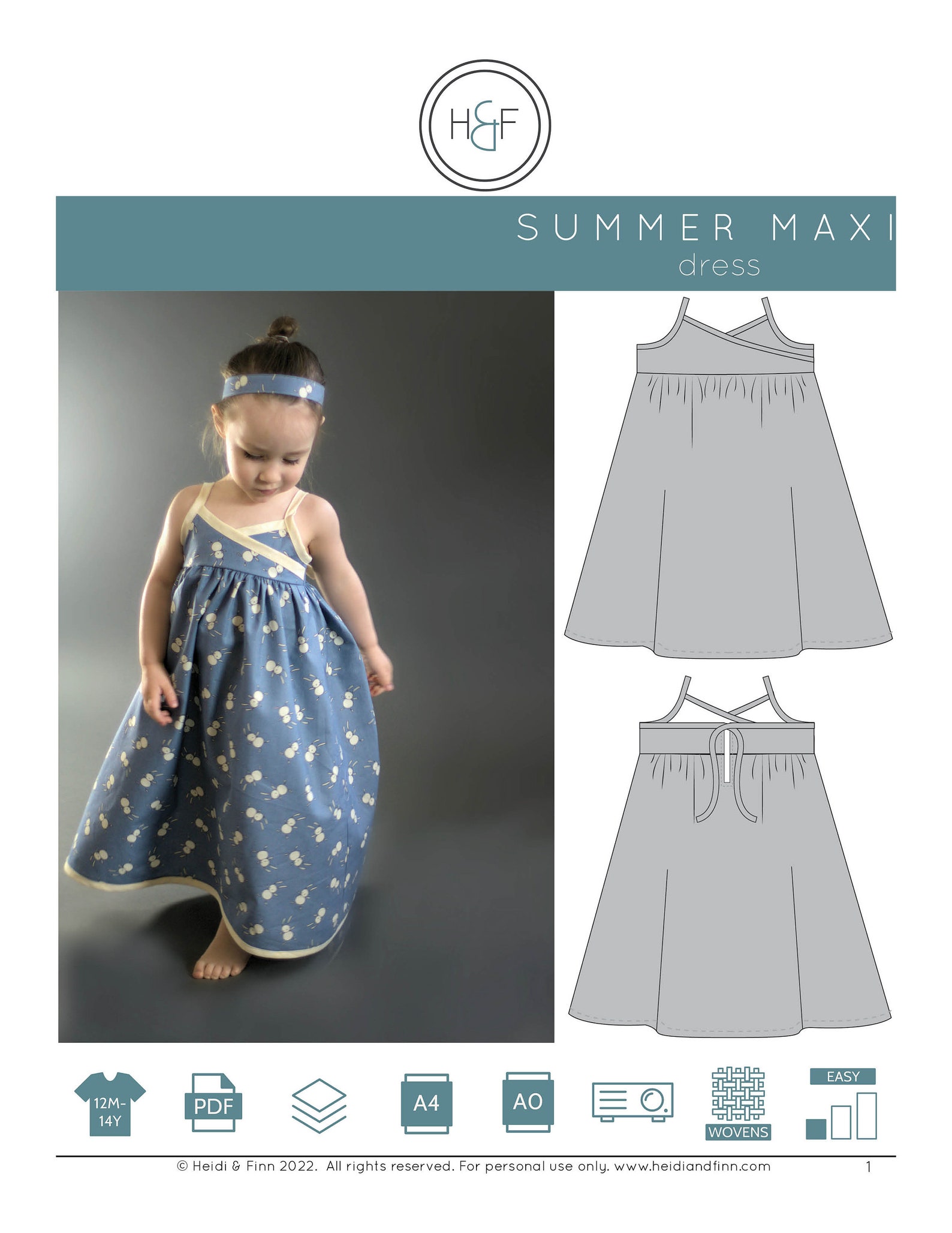 Summer Maxi Dress, Sewing Pattern and Tutorial, PDF Maxi Dress, 12m-12y ...
