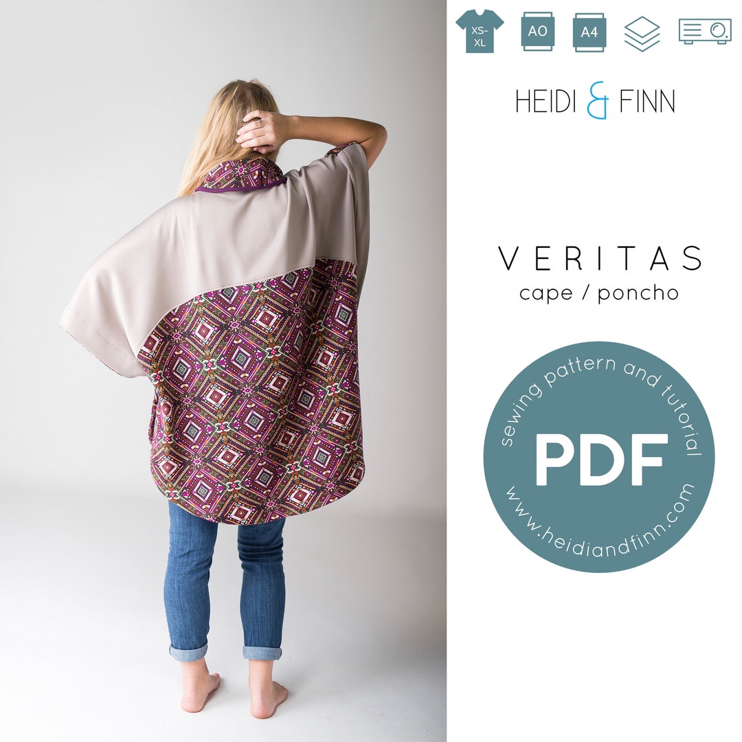Veritas Cape, Poncho Sewing Pattern, Adult Poncho Sewing Pattern, Cape ...