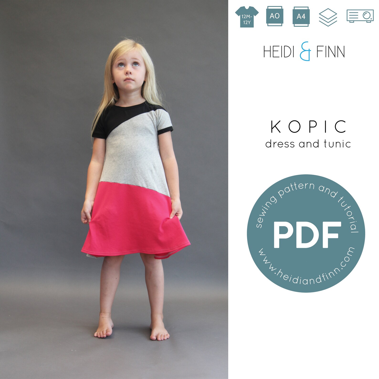 Kopic Tunic Dress PDF Sewing Pattern and Tutorial 12m-12y - Etsy
