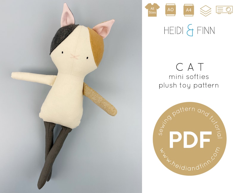 Cat Doll Sewing Pattern, Mini Softie Pattern, Kitten Sewing Pattern ...
