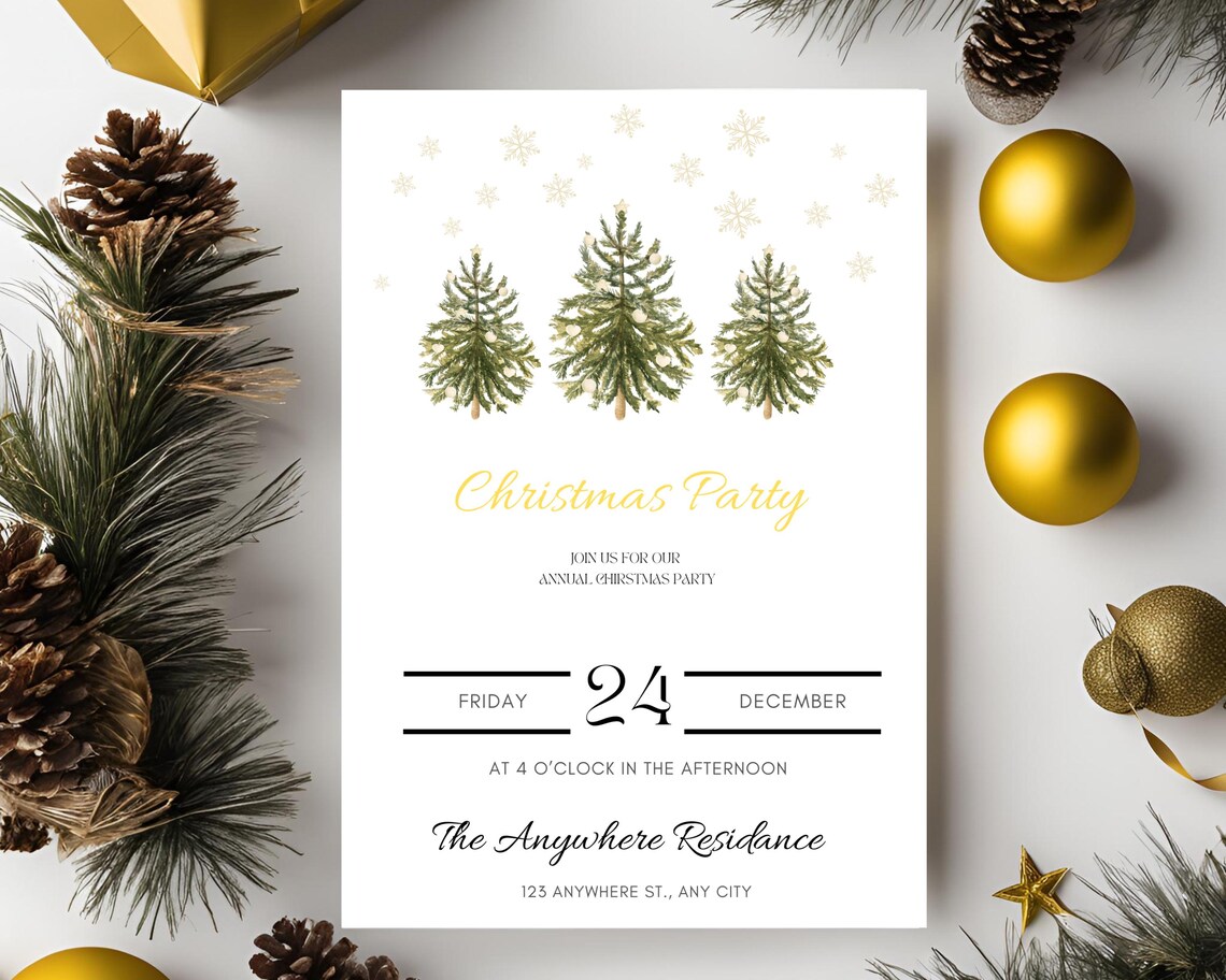 Christmas Party Invitation, Holiday Party Invitation Template, Editable ...