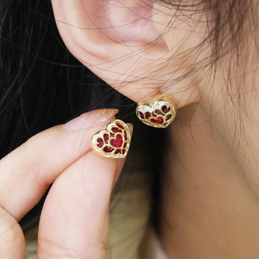 Vessel & Heart Container Earrings Zelda Jewelry Set, 18k Gold With ...