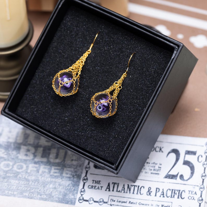 Gold Fish Egg Dangle Earrings Wire Wrapped Sphere Drop Earrings for Her ...