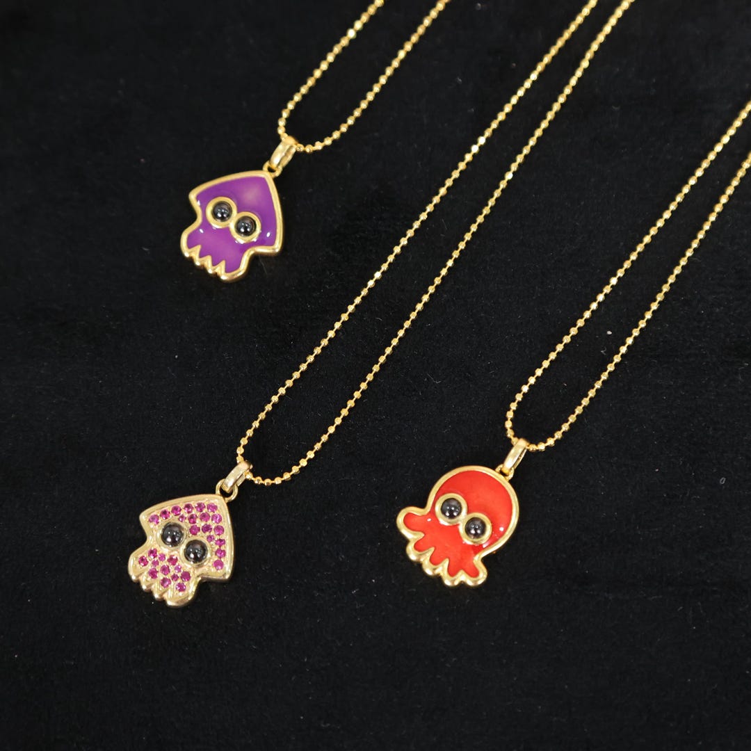 Splatoon-inspired Gamer Pendant Necklace 925 Sterling Silver Squid ...