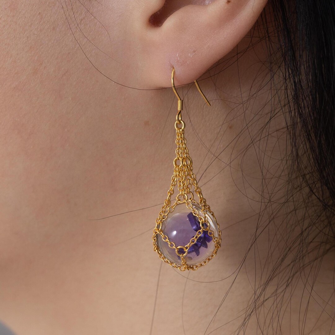 Gold Fish Egg Dangle Earrings Wire Wrapped Sphere Drop Earrings for Her ...