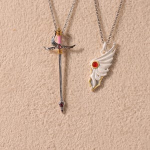 Clow Card Sword and Shield Necklaces Set in Sterling Silver With Ruby ...