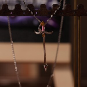 Clow Card Sword and Shield Necklaces Set in Sterling Silver With Ruby ...