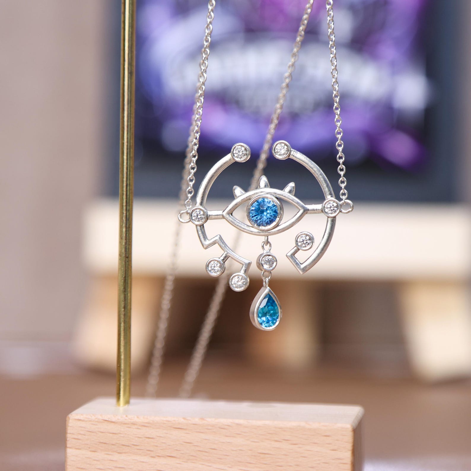 Legend of Zelda Sheikah Eye Necklace Blue Gemstone Sterling Silver ...