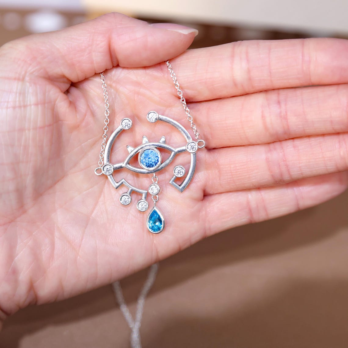 Legend of Zelda Sheikah Eye Necklace Blue Gemstone Sterling Silver ...