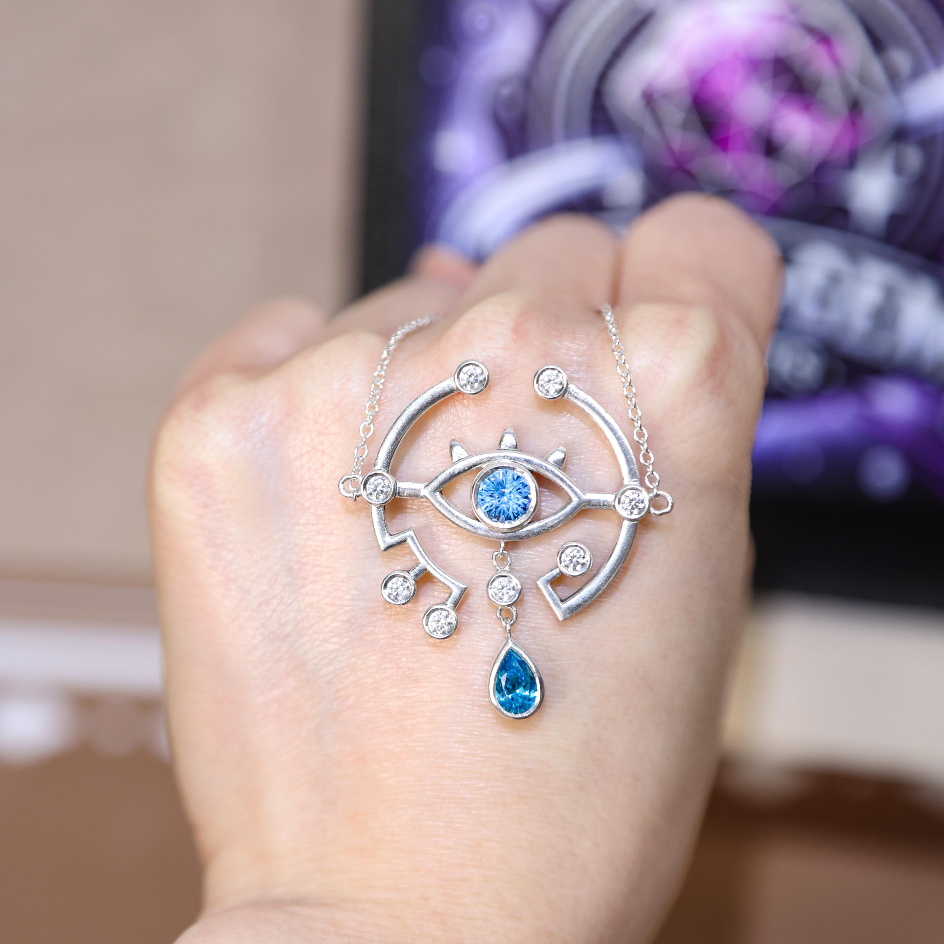 Legend of Zelda Sheikah Eye Necklace Blue Gemstone Sterling Silver ...