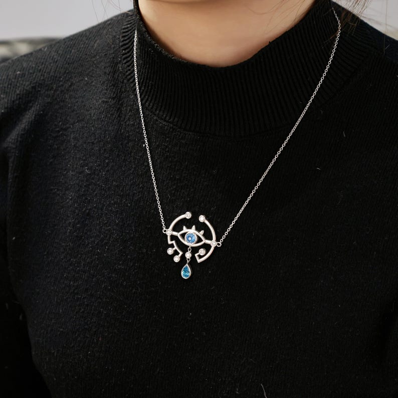 Legend of Zelda Sheikah Eye Necklace Blue Gemstone Sterling Silver ...