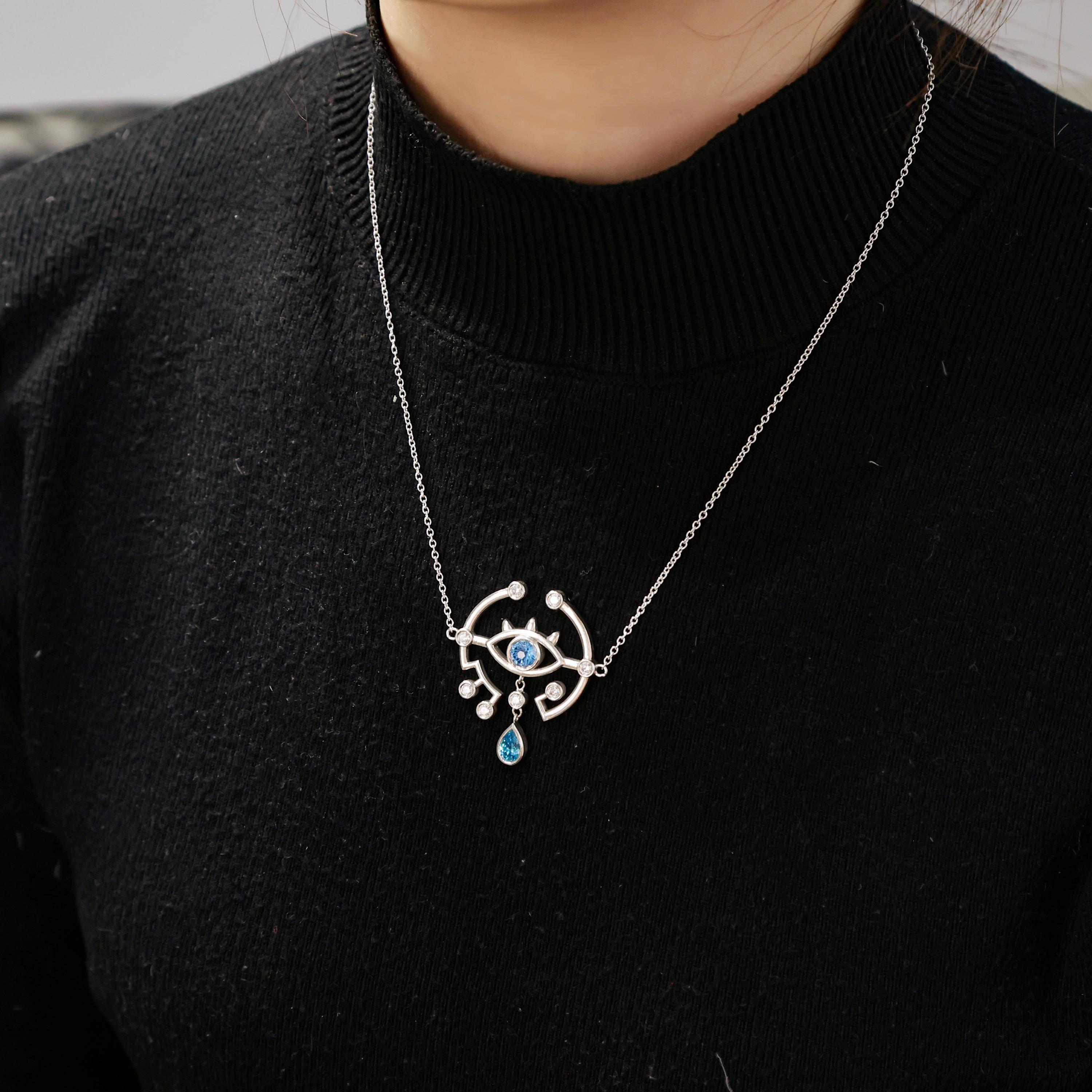Legend of Zelda Sheikah Eye Necklace Blue Gemstone Sterling Silver ...