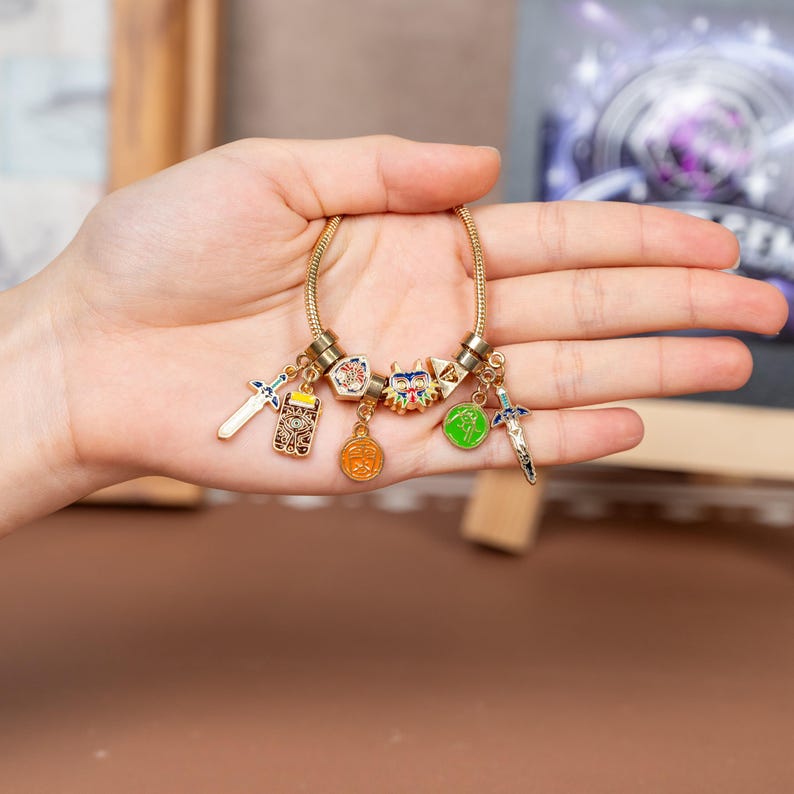 Legend of Zelda Christmas Charm Bracelet Enamel Gold Plated Jewelry ...
