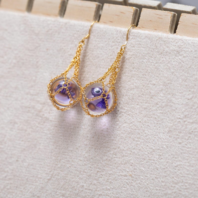 Gold Fish Egg Dangle Earrings Wire Wrapped Sphere Drop Earrings for Her ...