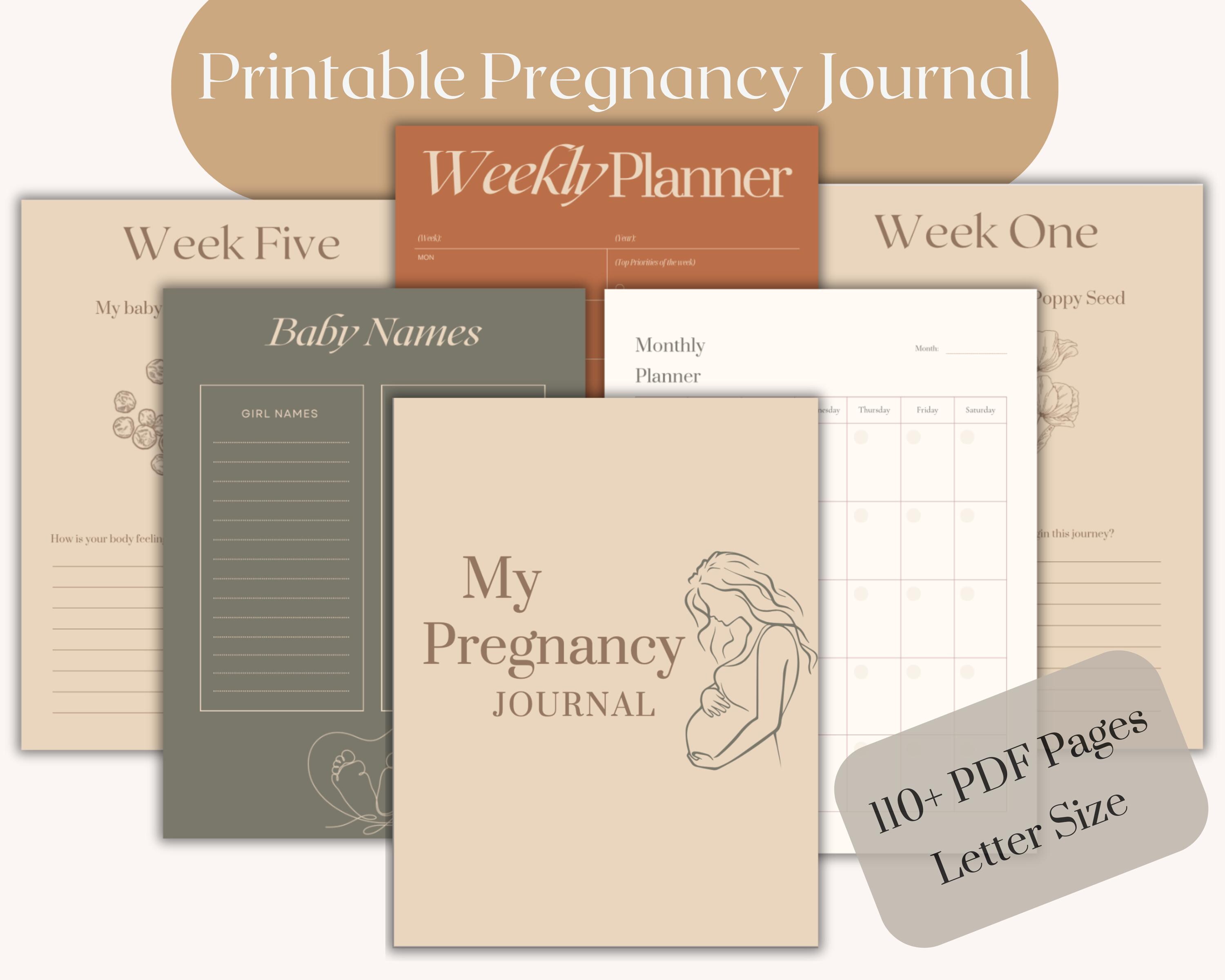 Printable Pregnancy Journal, Weekly Pregnancy Tracker, Pregnancy ...
