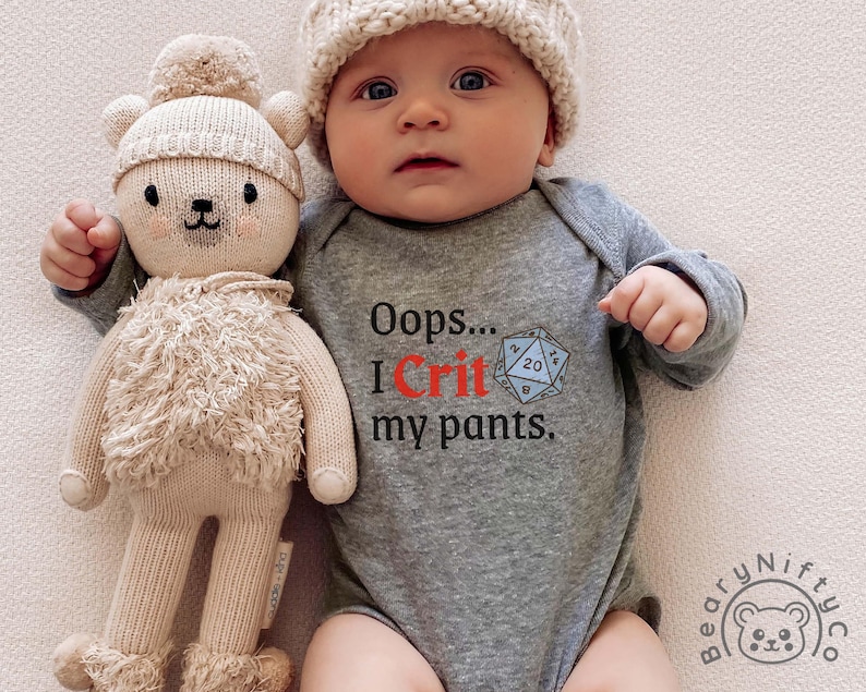 D20 Dice Roll Baby Onesie® Brand, Oops I CRIT My Pants Baby Bodysuit ...