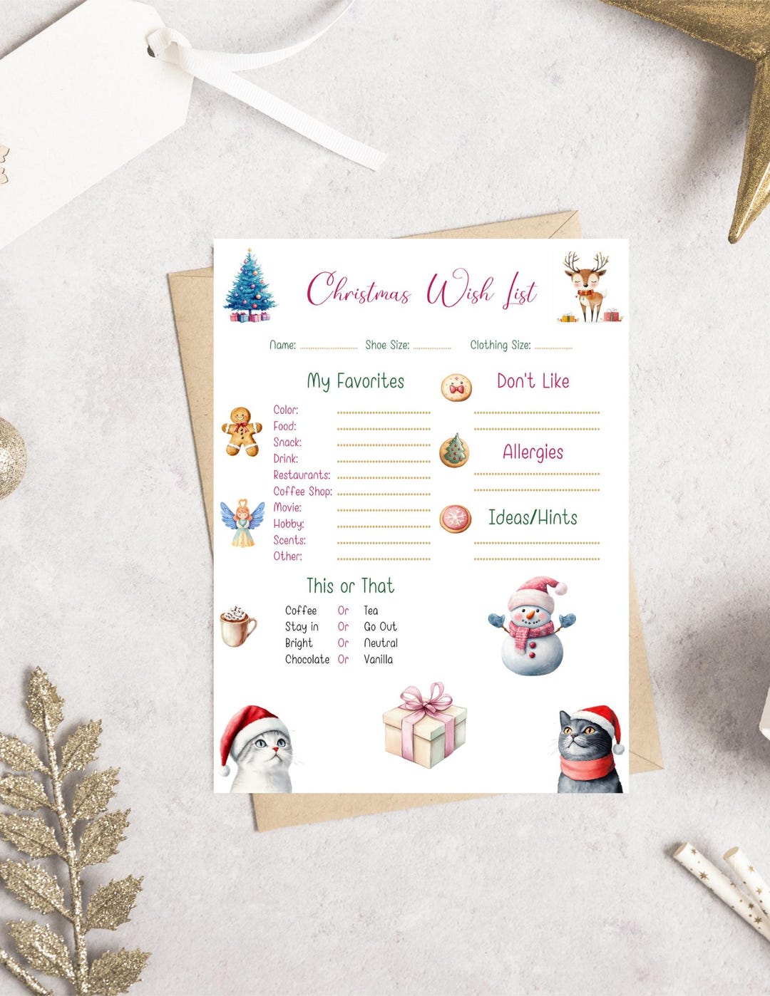 Christmas Wish List, Coworker, Teen, Printable Gift Wish List, Santa ...