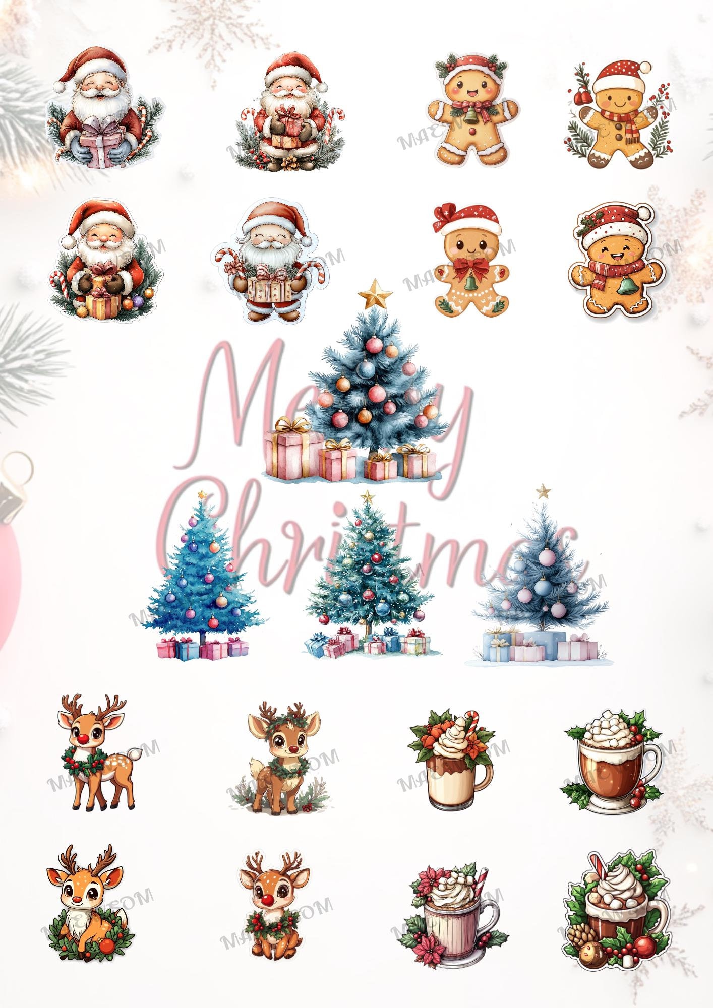 30 Cute Christmas PNG Clipart, Christmas Reindeer, Santa Claus, Hot ...
