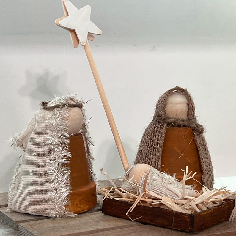 Rustic Handmade Terracotta Pot Nativity Scene – Minimalist Christmas ...