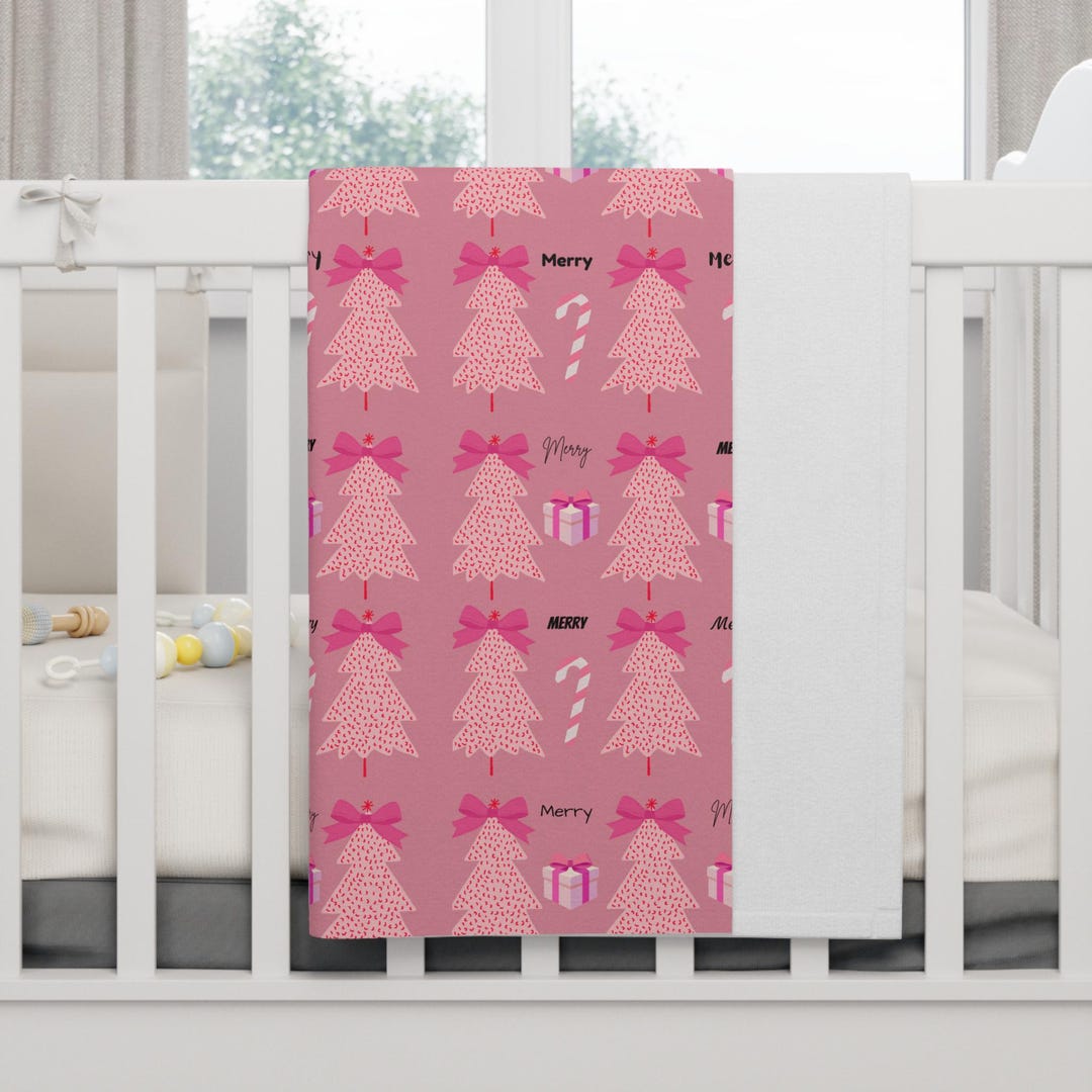 Pink Christmas Tree Baby Blanket, Christmas Gift for Baby, Soft Fleece ...