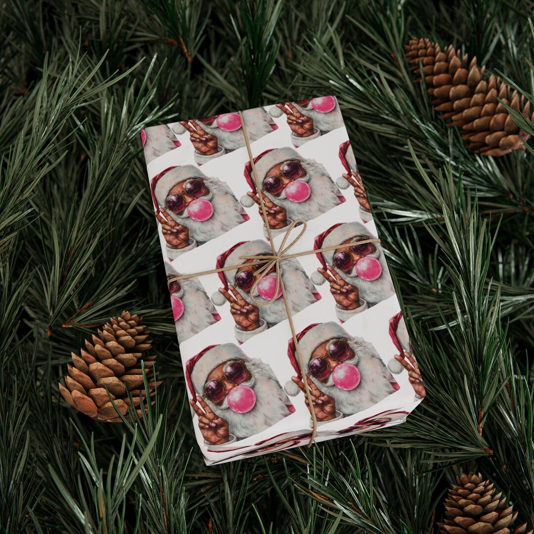 Black Santa in Pink Christmas Wrapping Paper, Black Girl Christmas ...