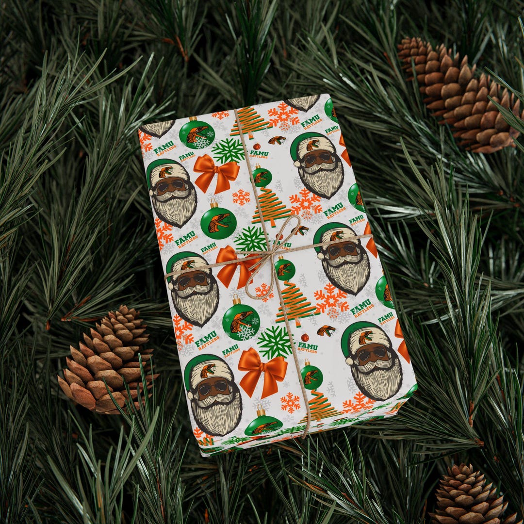 FAMU Rattlers Wrapping Paper | HBCU Gifts | Black Santa Claus Christmas ...