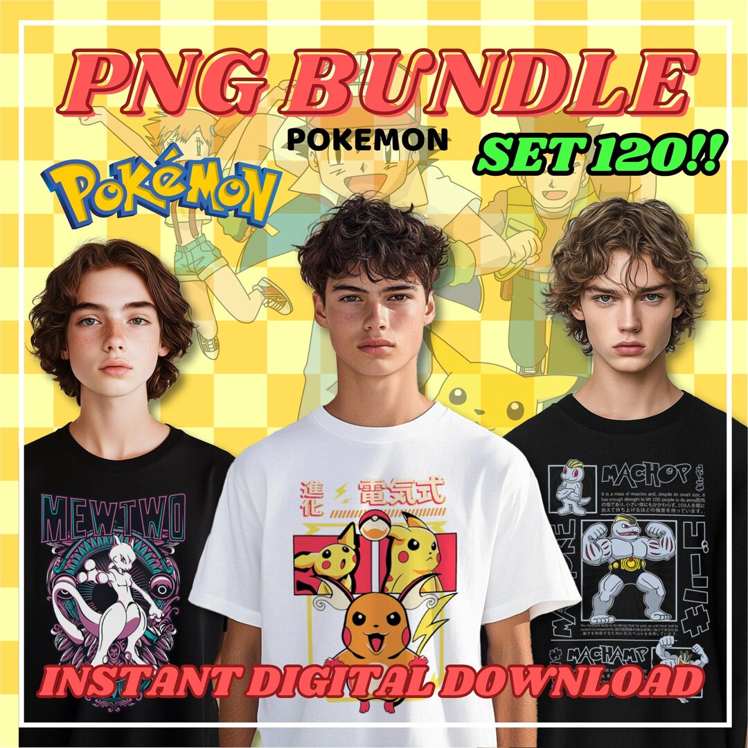 Pokemon Set 120 PNG 90s 80s Bundle T-shirt Clipart Bootleg Design ...