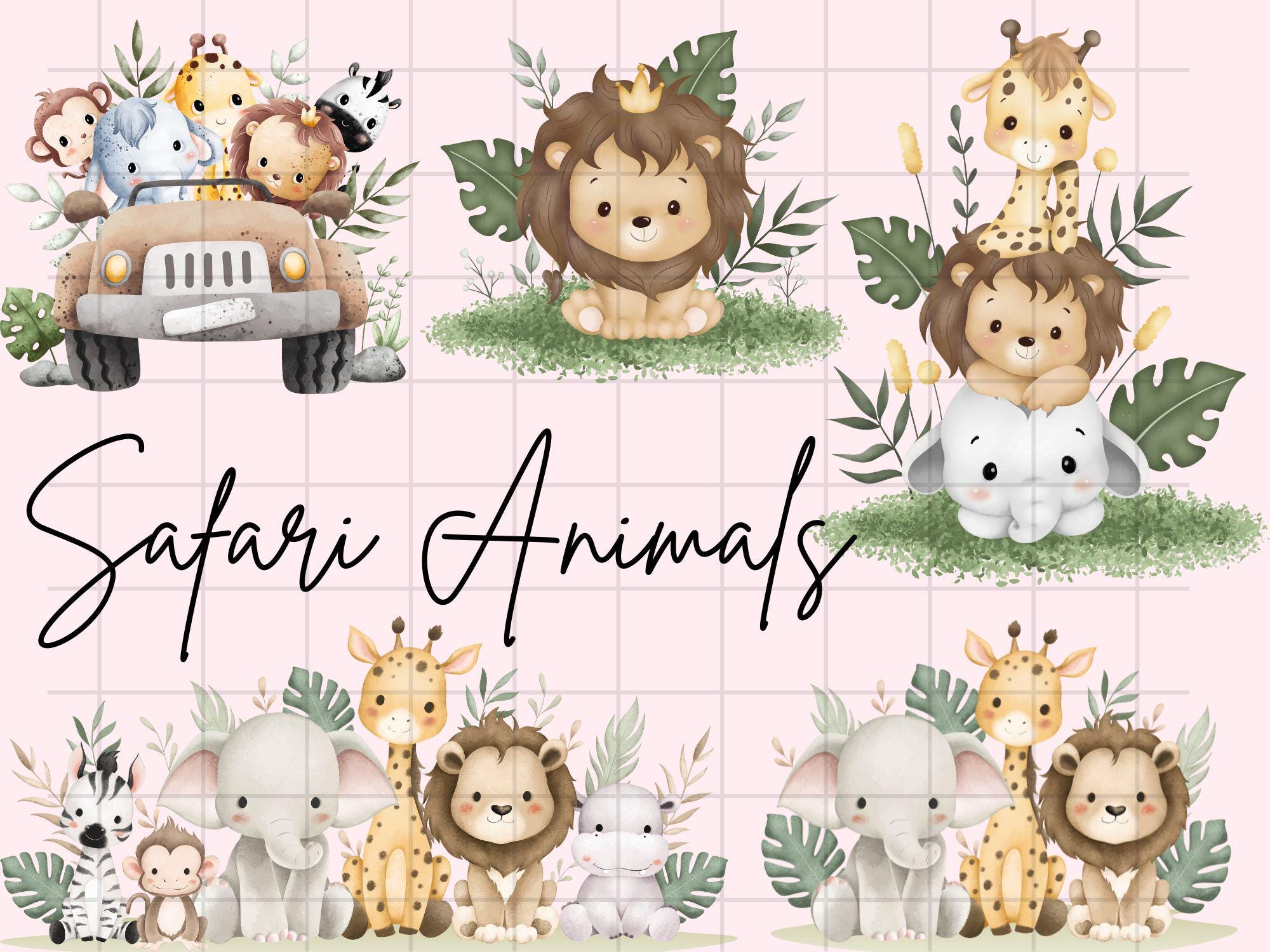 Cute Safari Animal Clipart\ Jungle Animals Png\ Watercolor\ Nursery ...