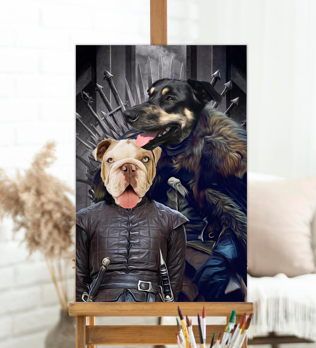 Custom Medieval Thrones Pet Portrait, Jon Snow Arya Snow Iron Throne ...