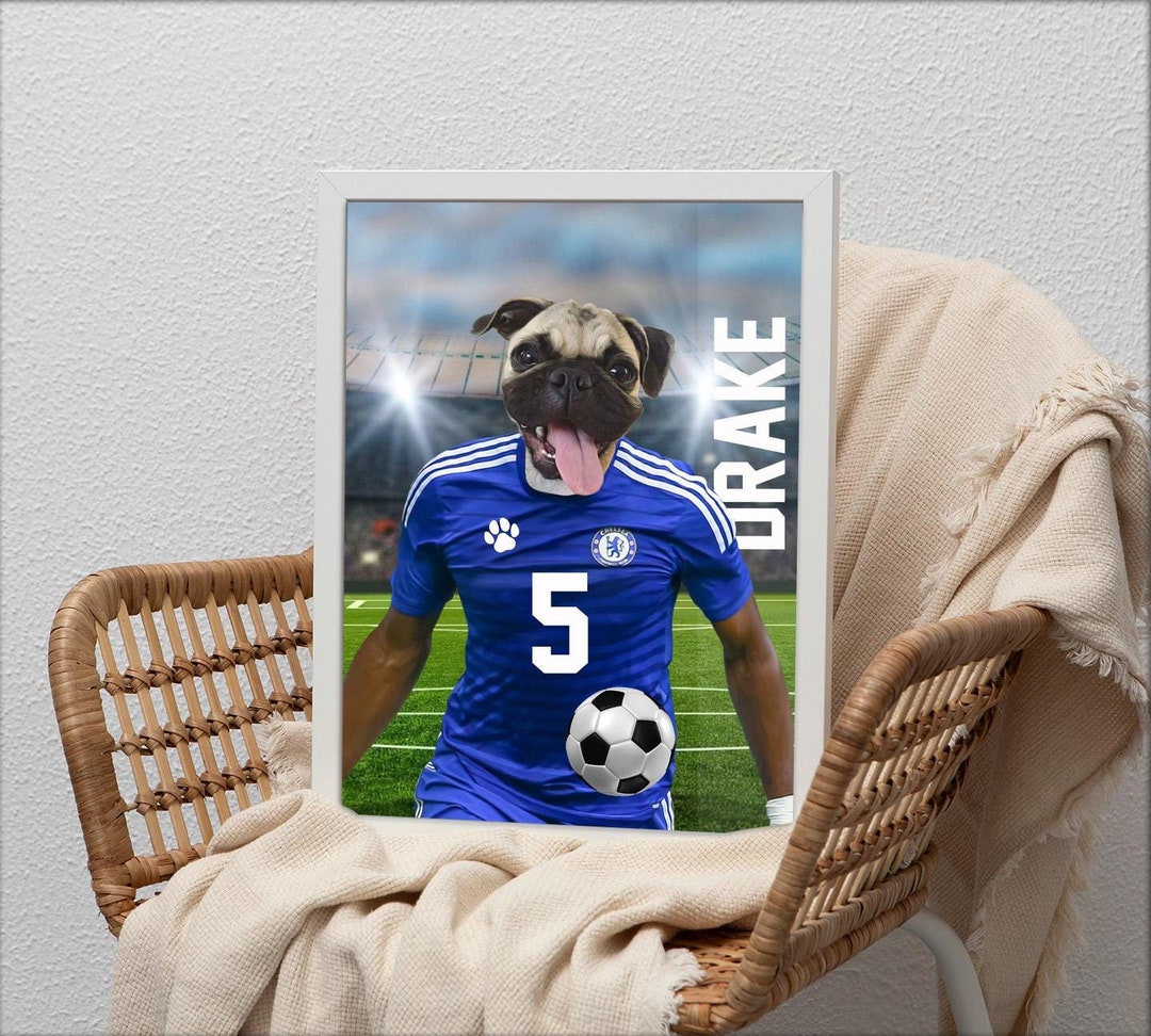 Chelsea FC Jersey Digital Art, Custom Chelsea Soccer Team Dog Portrait ...