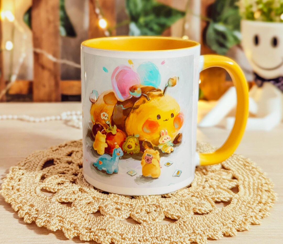 Kawaii Bee Squishy & Teddy Bear Mug - Aesthetic Ceramic Cup for Coffee ...