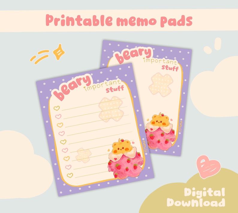 Kawaii Printable Memo Sheet | Beary Important Stuff | Cute Handmade To ...