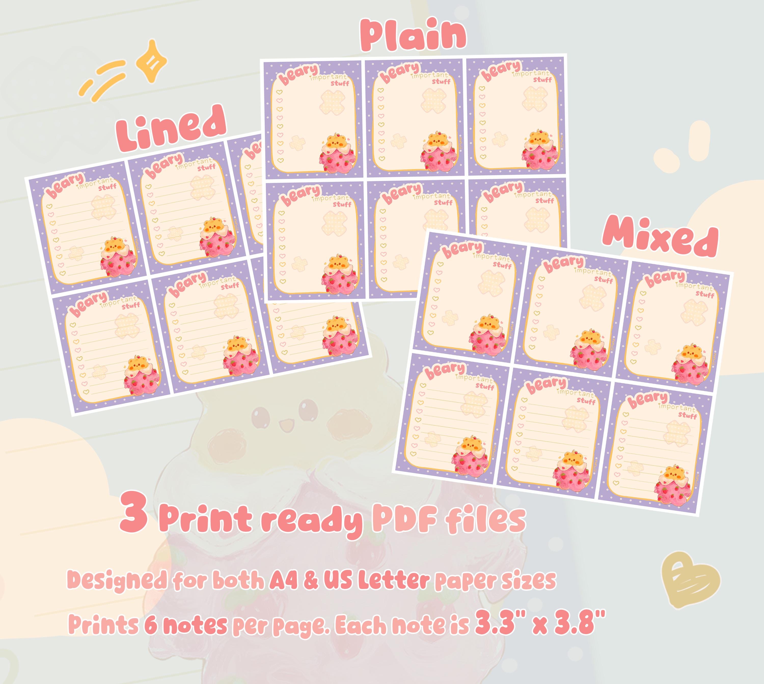 Kawaii Printable Memo Sheet | Beary Important Stuff | Cute Handmade To ...