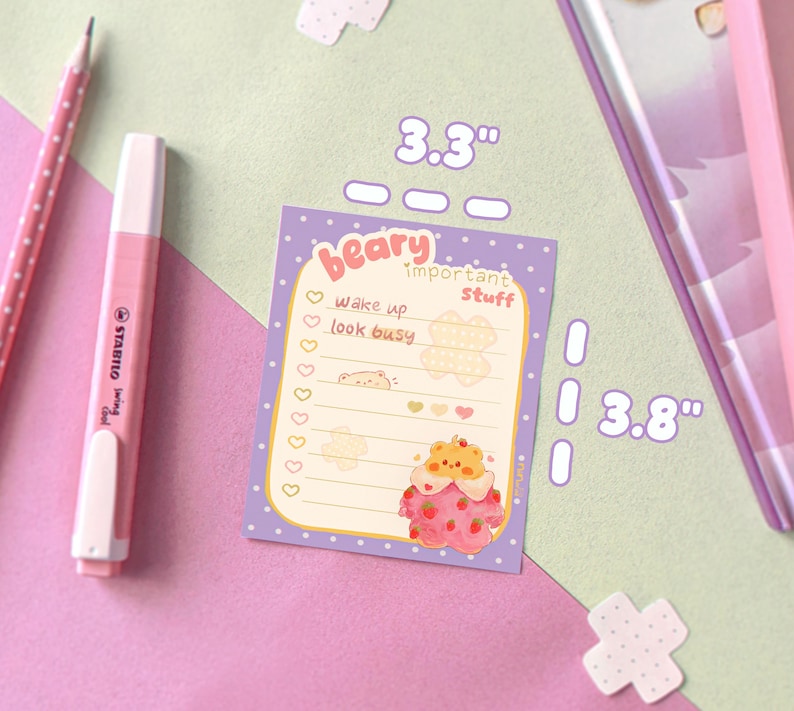 Kawaii Printable Memo Sheet | Beary Important Stuff | Cute Handmade To ...