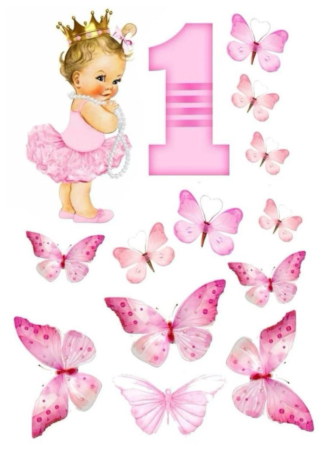 Pink Butterfly Princess First Birthday Cake Topper Set for Baby Girl ...