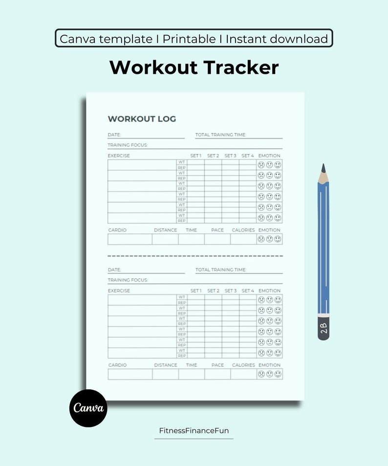 Workout Tracker, Printable Daily Training Logbook, Fitness Journal ...