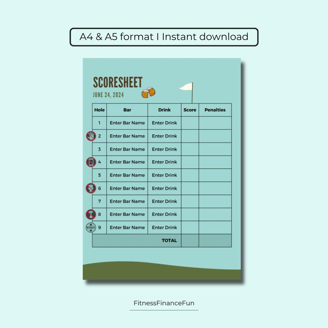 Pub Golf Scoresheet Premium I Bar Crawl | Stag Party | Bachelor I Party ...