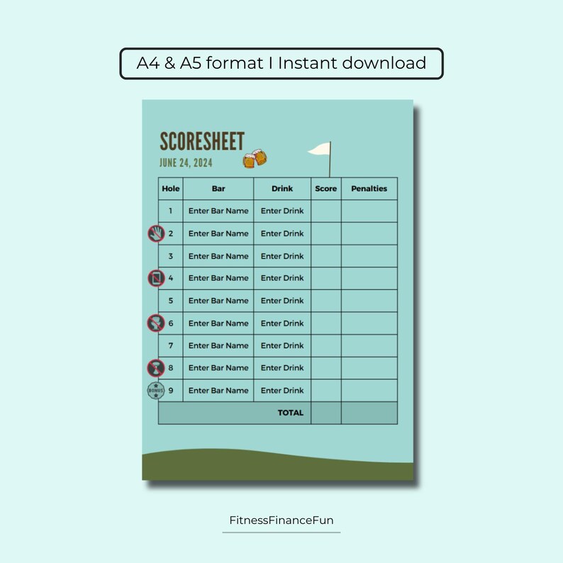 Pub Golf Scoresheet Premium I Bar Crawl | Stag Party | Bachelor I Party ...
