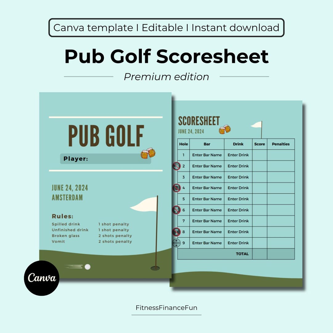 Pub Golf Scoresheet Premium I Bar Crawl | Stag Party | Bachelor I Party ...