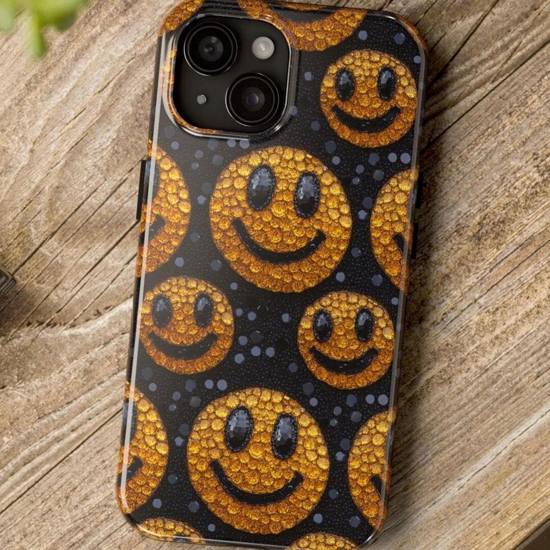 Faux Rhinestone Smiley Faces Phone Case, Bead Bling Sparkle Effect ...