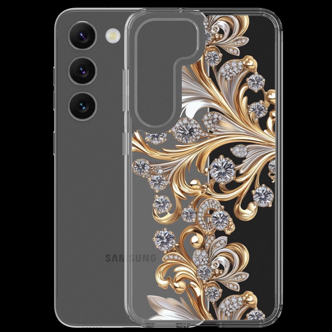 Clear Hard Transparent Printed Faux Gold & Diamond Filigree Clear Phone ...